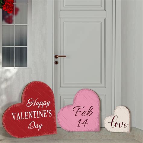3 Piece Valentines Day Decorations Outdoor Large Heart Wood Inspire