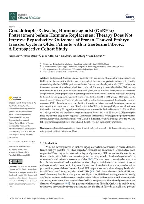 Pdf Gonadotropin Releasing Hormone Agonist Gnrh A Pretreatment
