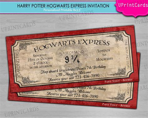 Diy Printable Hogwarts Express Harry Potter Ticket Birthday Party All For One