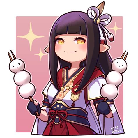 Safebooru 1girl Black Gloves Black Hair Blunt Bangs Breasts Dango