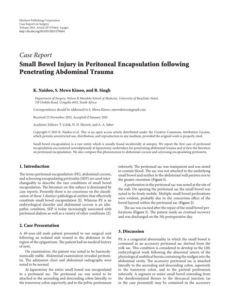 Pdf Small Bowel Injury In Peritoneal Encapsulation Following