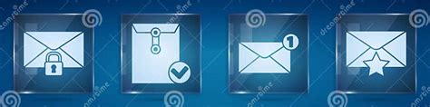 Set Mail Message Lock Password Envelope And Check Mark Envelope And Envelope With Star Square