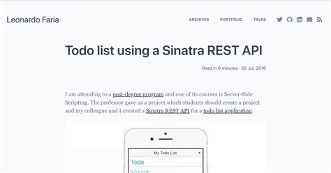 Todo List Using A Sinatra Rest Api · Leonardo Faria