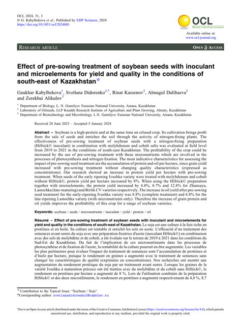 Pdf Effect Of Pre Sowing Treatment Of Soybean Seeds With Inoculant And Microelements For Yield