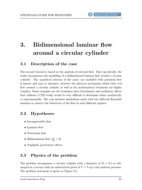 Simulation Of Laminar Flow Around A Circular Cylinder Using Openfoam Pdf Fluid Dynamics