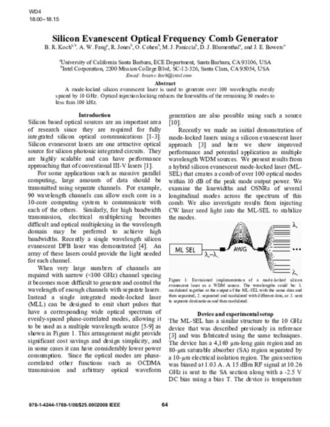 Pdf Silicon Evanescent Optical Frequency Comb Generator