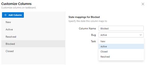 Unable To Add Blocked As A Column To An Azure Dev Ops Kanban Board