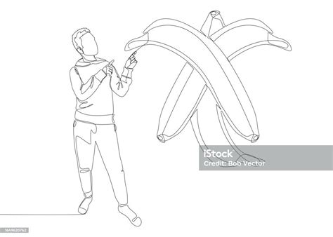One Continuous Line Of Man Pointing With Finger At Banana Thin Line