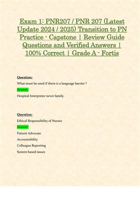 Exam 1 Pnr207 Pnr 207 Latest Update 2024 2025 Transition To Pn Practice Capstone