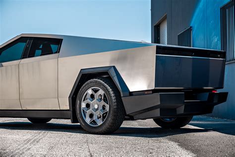 Stainless Steel Cybertruck On 22 Inch Up Forged Cybrhex Wheels In Satin