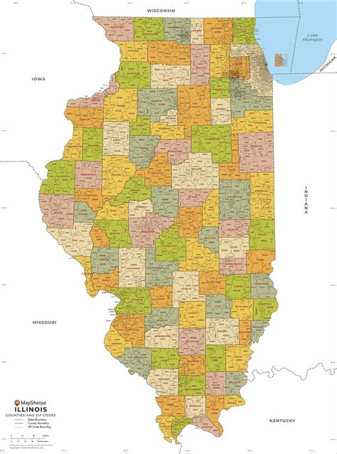 Illinois Zip Code Map With Counties Standard 36 X 48