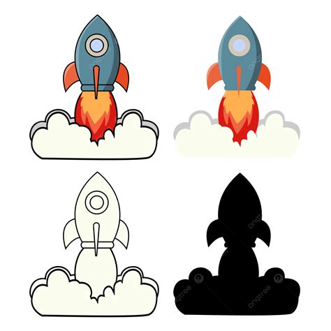Cute Rocket Launch In Cartoon Style Vector Rocket Clipart Cute