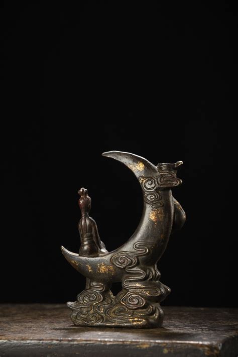 Chinese Antique Pure Hand Carved Pure Copper Exquisite Water And Moon