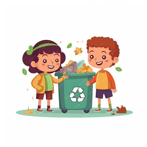 Dos Niños Están Tirando Basura En Un Contenedor De Basura Foto Premium