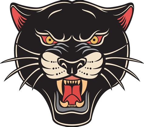 Traditional Panther Face Tattoo Design Head Vector Illustration
