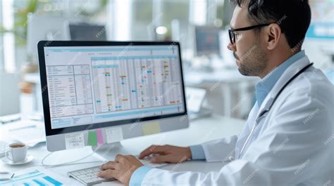 Doctor Working On Computer Healthcare Professional Medical Data
