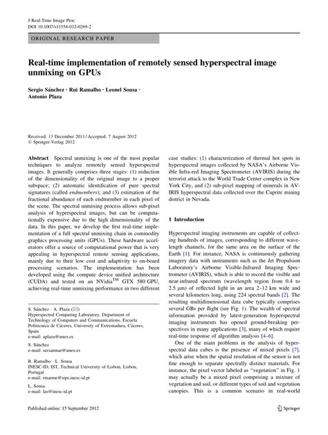 Pdf Real Time Implementation Of Remotely Sensed Hyperspectral Image
