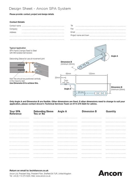 Ancon Spa Frame Cramp Design Sheet Pdf