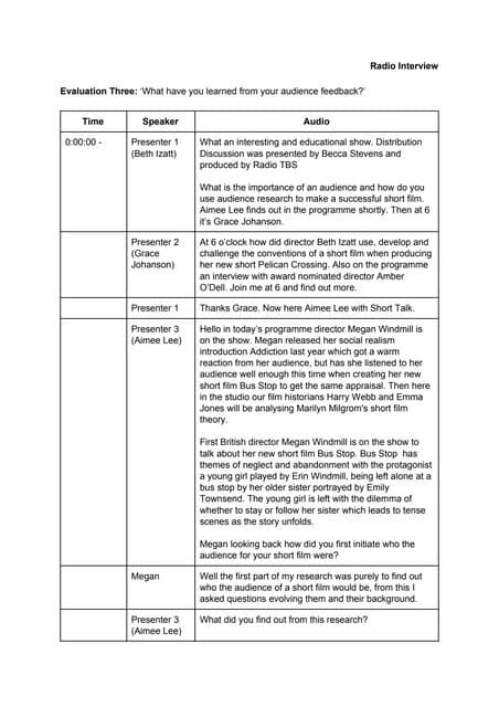 Radio Script Evaluation Three Docx
