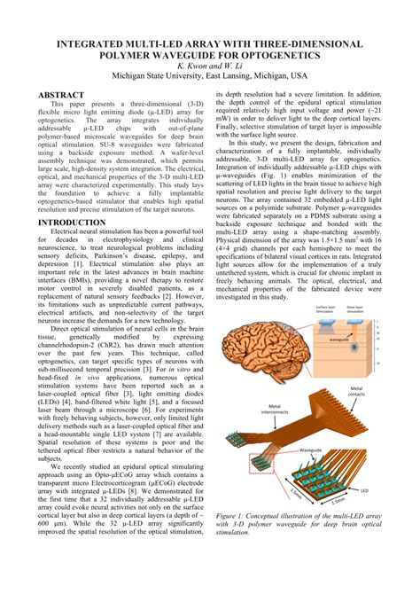 Pdf Integrated Multi Led Array With Three Dimensional Polymer Waveguide For Optogenetics