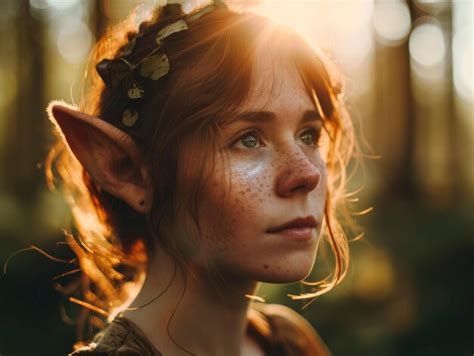 Premium Photo A Woman With Elf Ears And Freckles