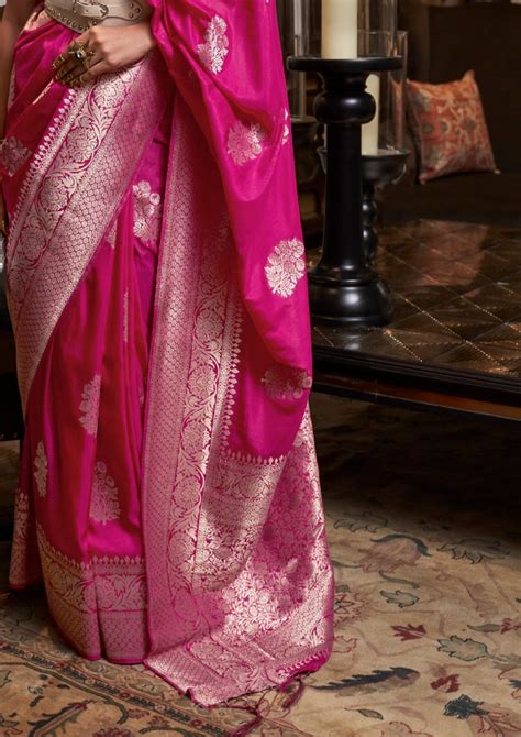 Pink Khaddi Georgette Banarasi Saree Blouse Designs Online India Usa
