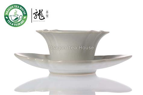 Lotus Leaf White Ru Kiln Celadon Teacup And Saucer 50ml Dragon Tea House