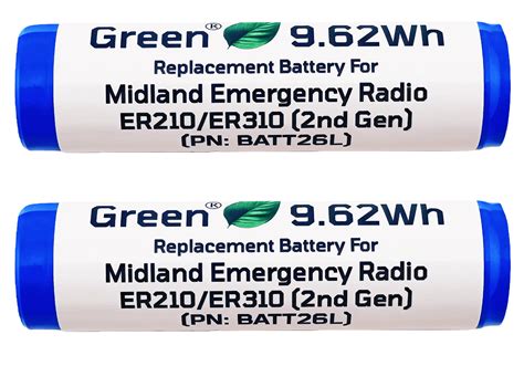 2 Pack Replacement Battery For Midland Emergency Radio Er210 2nd Gen