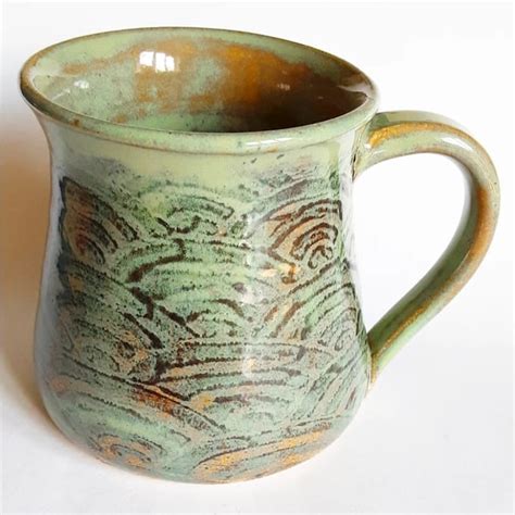 Green Patterned Mug Hand Thrown Stoneware Cer Folksy
