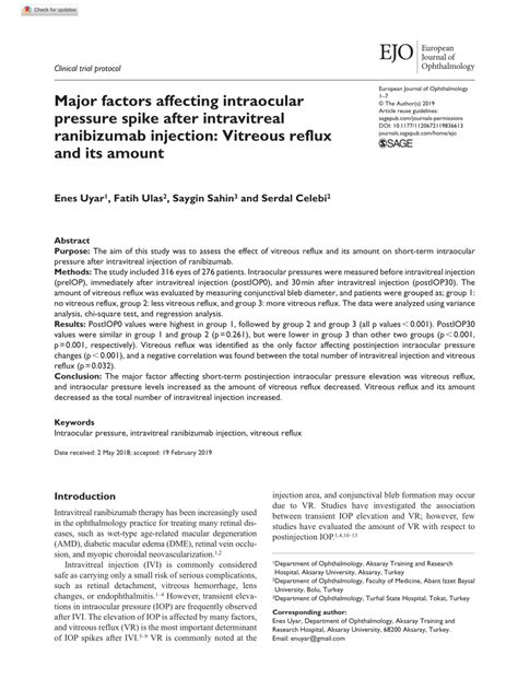 Pdf Major Factors Affecting Intraocular Pressure Spike After