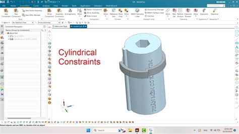 How To Use Cylindrical Joint Assembly Constraint In Nx 16 Youtube