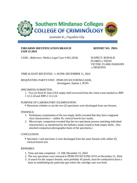 Sample Of Ballistics Report Pdf Projectiles Projectile Weapons