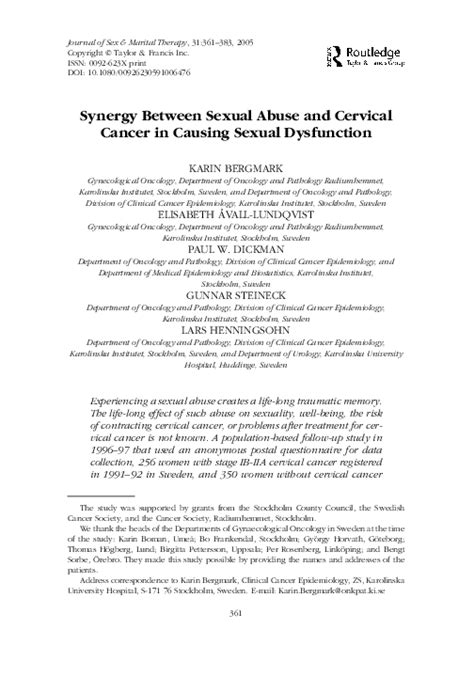 Pdf Synergy Between Sexual Abuse And Cervical Cancer In Causing