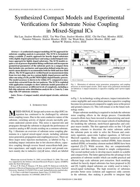 Pdf Synthesized Compact Models And Experimental Verifications For Substrate Noise Coupling In