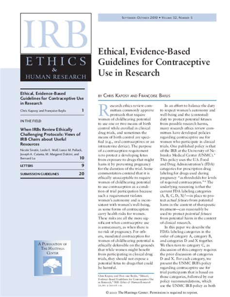 Pdf Ethical Evidence Based Guidelines For Contraceptive Use In Research
