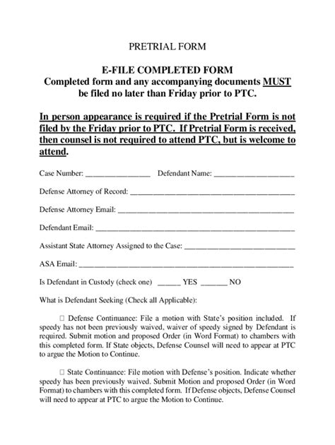 Fillable Online Pretrial Form E File Completed Fax Email Print