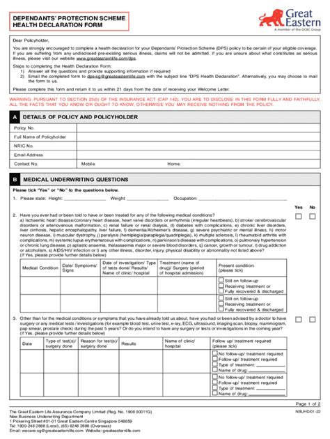 Fillable Online Dependants Protection Scheme Health Declaration Form