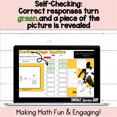 7th Grade Math Solve One Step Integer Equations Self Checking Digital