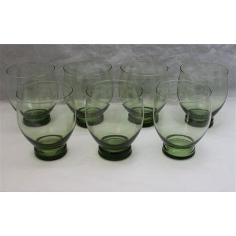 Vintage 1970s Libby Thin Green Large Footed Drinking Glasses Set Of 7 Chairish