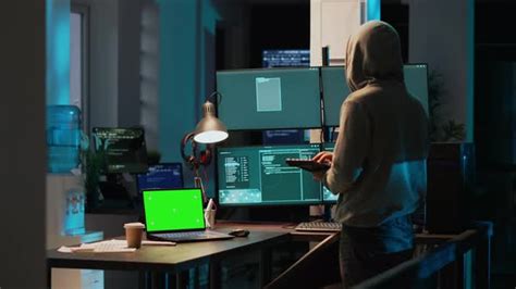 Male Hacker Using Greenscreen To Break Into It Server Technology Stock Male Hacker Using Greenscreen To Break Into It Server Technology Stock