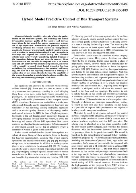 Pdf Hybrid Model Predictive Control Of Bus Transport Systems