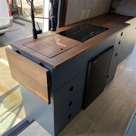 Mercedes Sprinter Camper Van Kitchen Galley Birch Wood Wooden Cabinets
