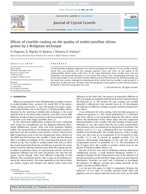 Pdf Effects Of Crucible Coating On The Quality Of Multicrystalline Silicon Grown By A Bridgman