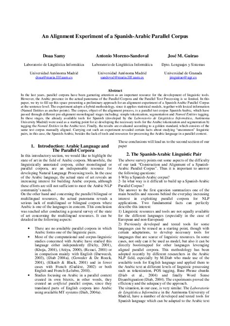Pdf An Alignment Experiment Of A Spanish Arabic Parallel Corpus