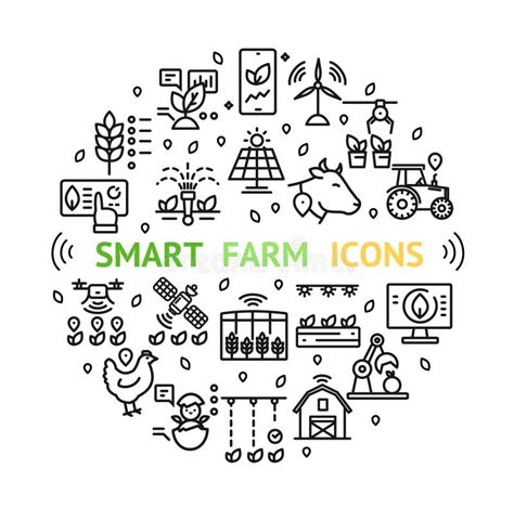 Smart Farm Sign Round Design Template Thin Line Icon Banner Vector Stock Vector Illustration