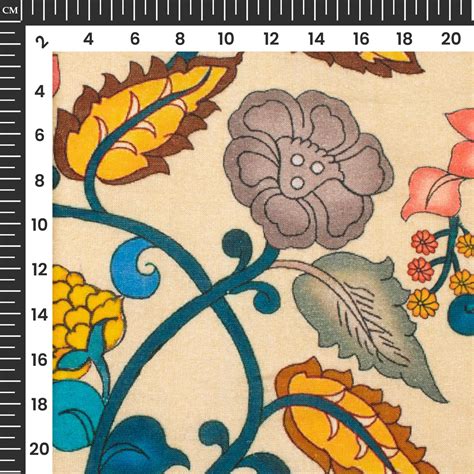 Vintage Floral Digital Print Premium Swiss Linen Fabric Fabcurate