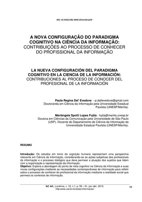 Pdf Setting A New Paradigm In Cognitive Science Information Contributions To The Process Of