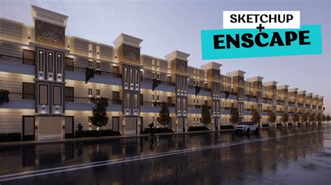 Realistic Exterior Group Housing Rendering Sketchup And Enscape Youtube