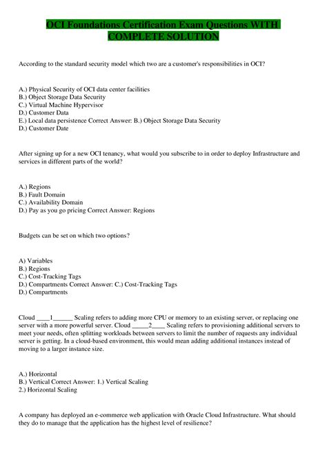 Oci Foundations Certification Exam Questions With Complete Solution Scholarfriends