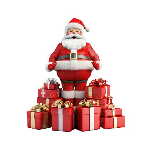 빨간색 열린 선물 상자가 있는 산타클로스 빈 크리스마스 트리 격리된 웹 사이트 포스터 또는 행복 카드 축제 신년 개념 3d 그림 또는 3d 렌더링 3d 앱 신청 Png